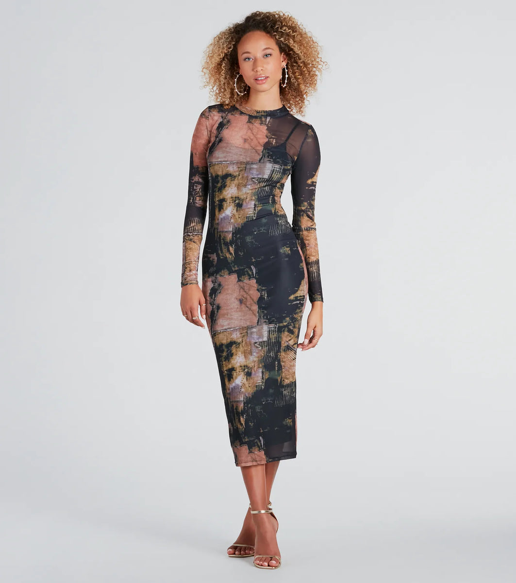 Downtown Chic Abstract Print Midi Dress & Windsor