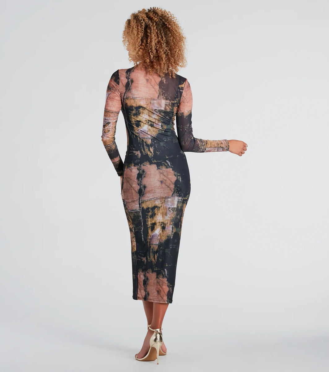 Downtown Chic Abstract Print Midi Dress & Windsor