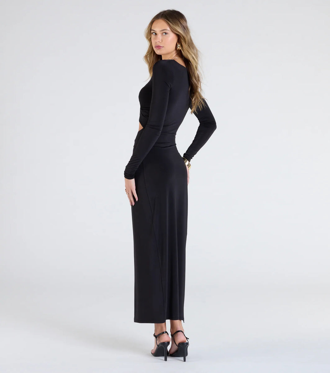 Cause A Stir Long Sleeve Cutout Slit Maxi Dress & Windsor