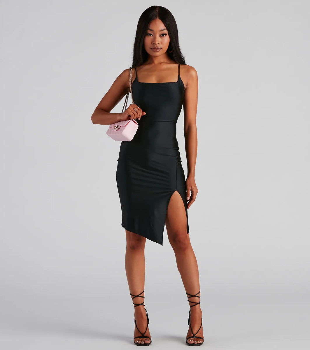 Sleek And Chic Stunner Lace-Up Back Dress & Windsor