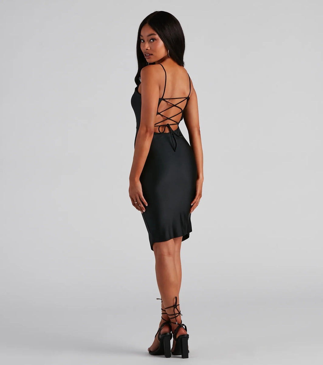 Sleek And Chic Stunner Lace-Up Back Dress & Windsor
