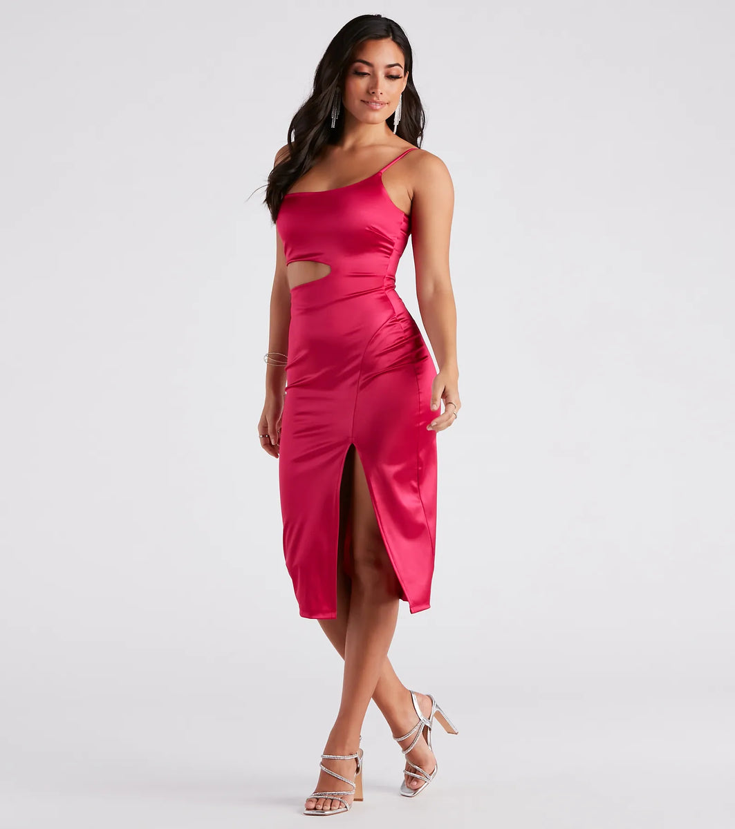 Make The List Satin Slit Midi Dress & Windsor