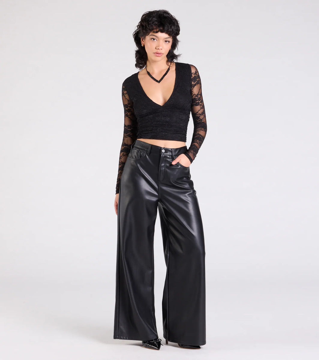 Sultry And Chic Sheer Lace Long Sleeve Top & Windsor