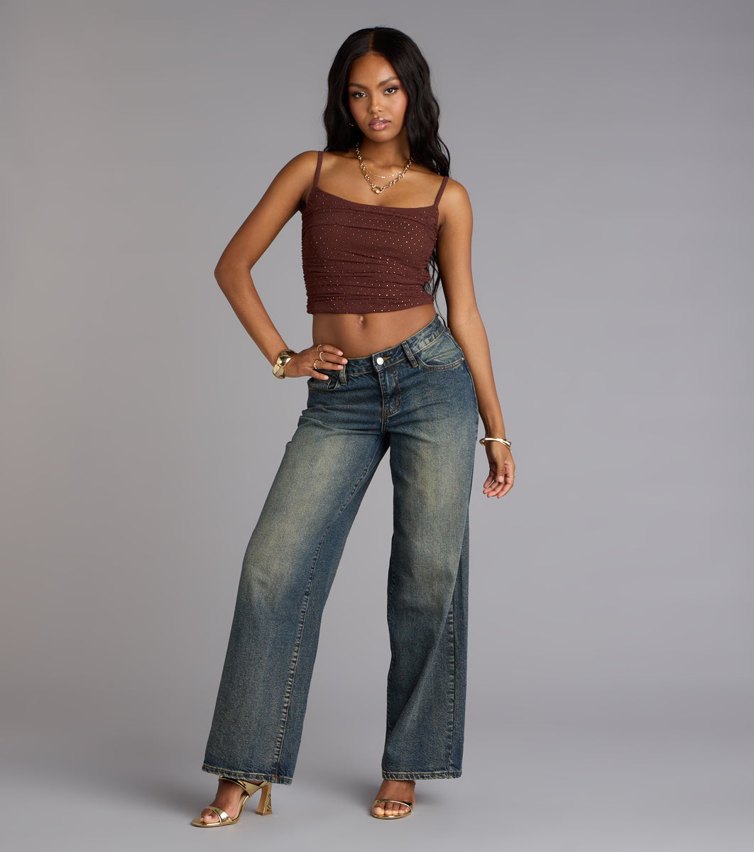 Drip Queen Rhinestone Mesh Crop Top & Windsor