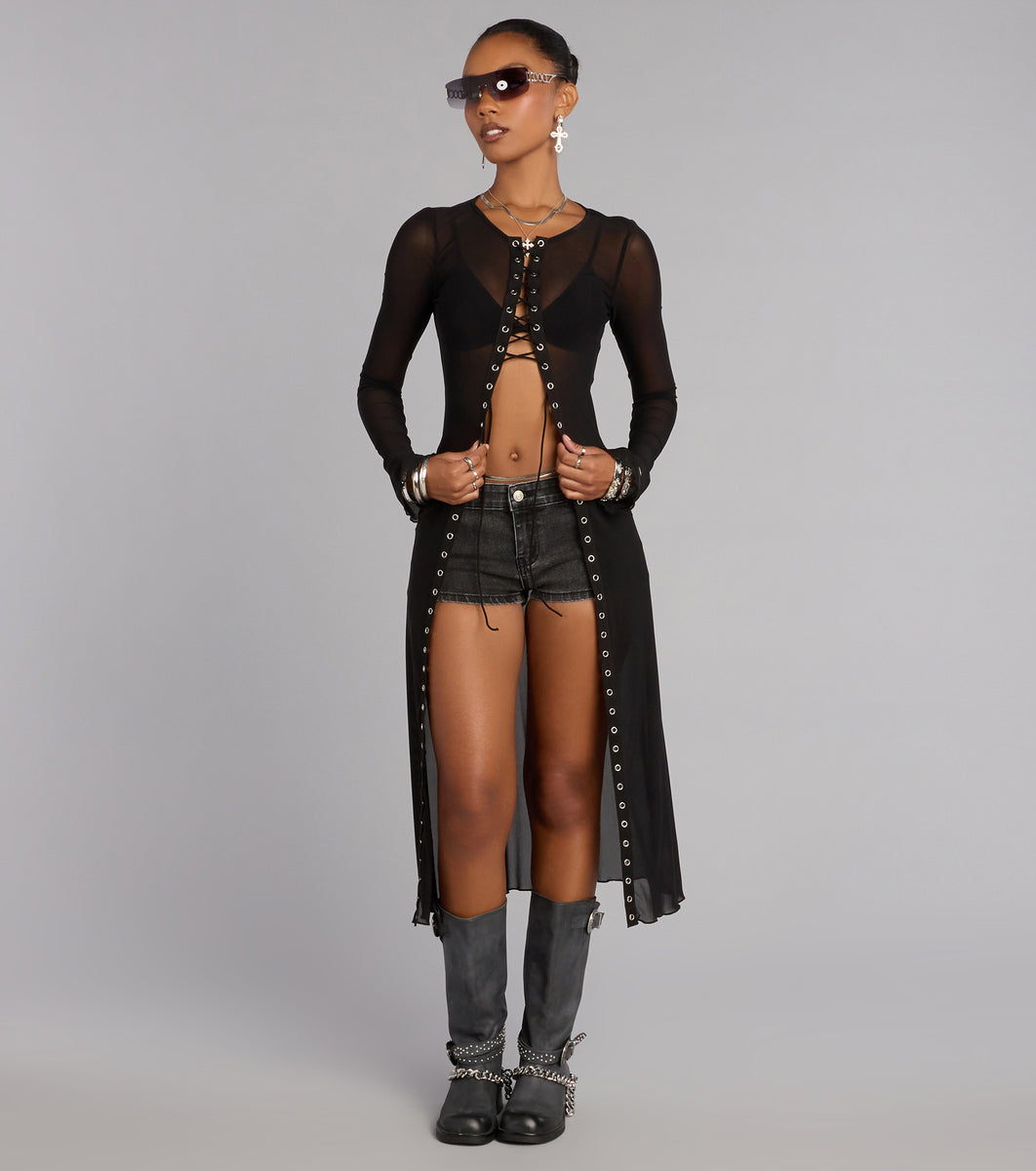 Night Mode Lace Up Mesh Long Top & Windsor