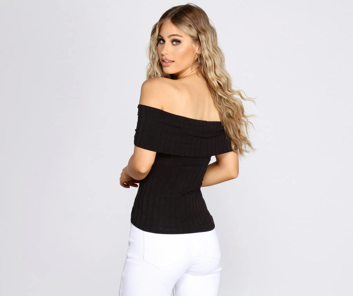 Ribbed Off Shoulder Crossover Top & Windsor