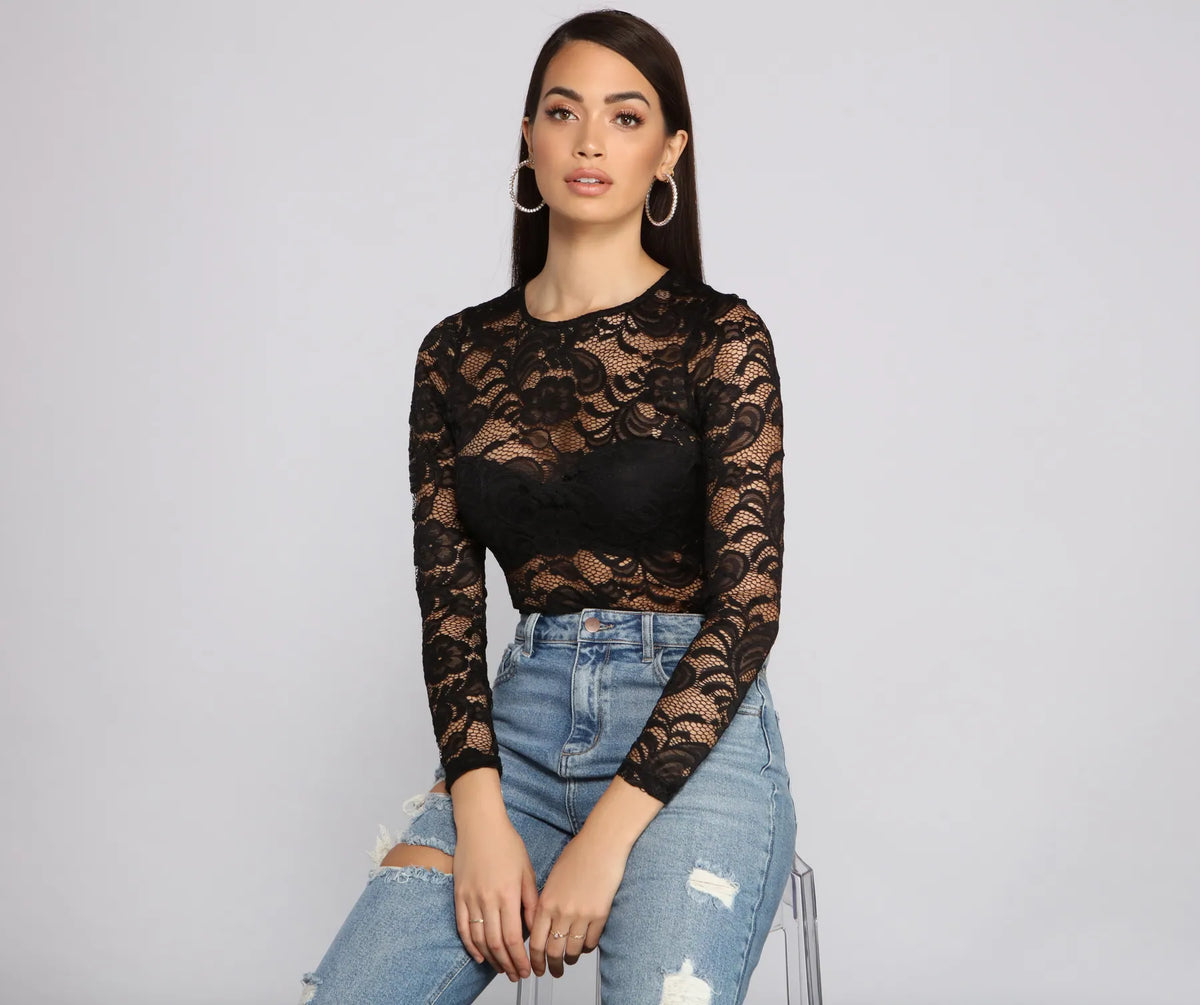 Stylishly Sheer Lace Bodysuit & Windsor