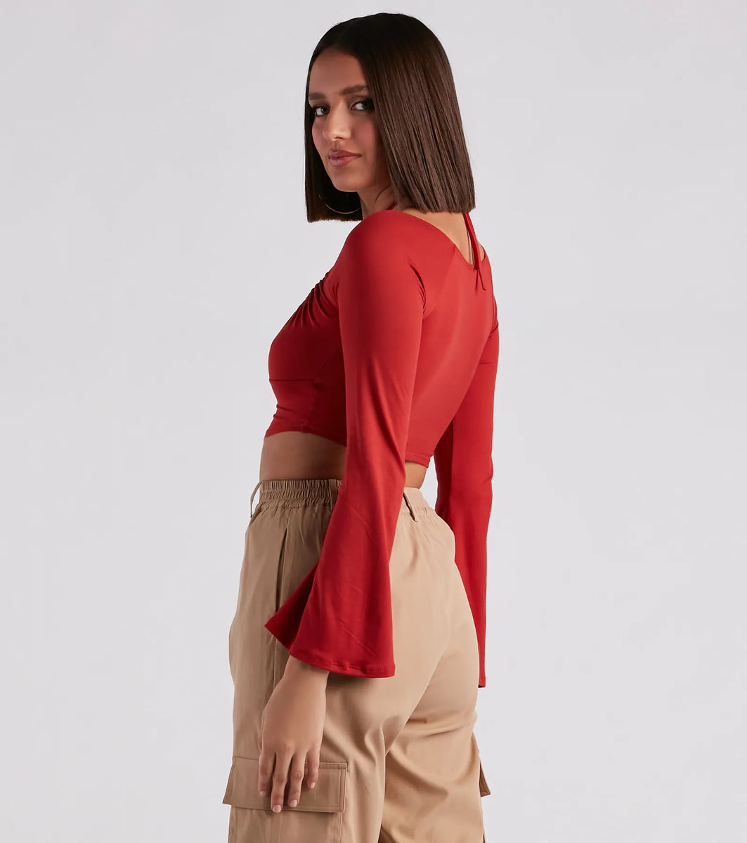 Effortlessly Sultry Bell Sleeve Crop Top & Windsor