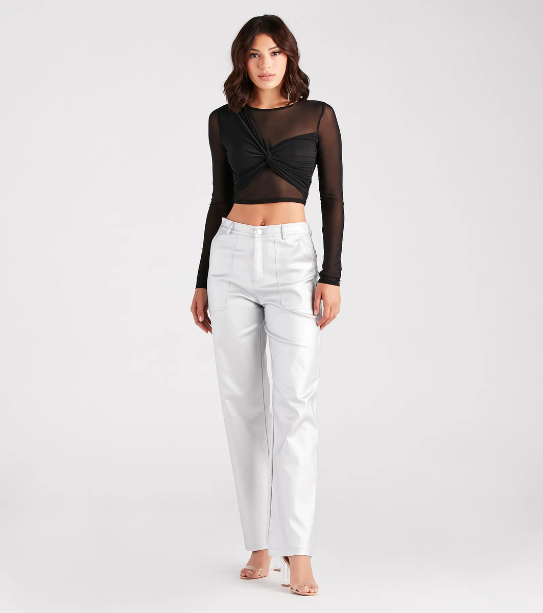 Sheer Stunner Twist-Front Mesh Crop Top & Windsor