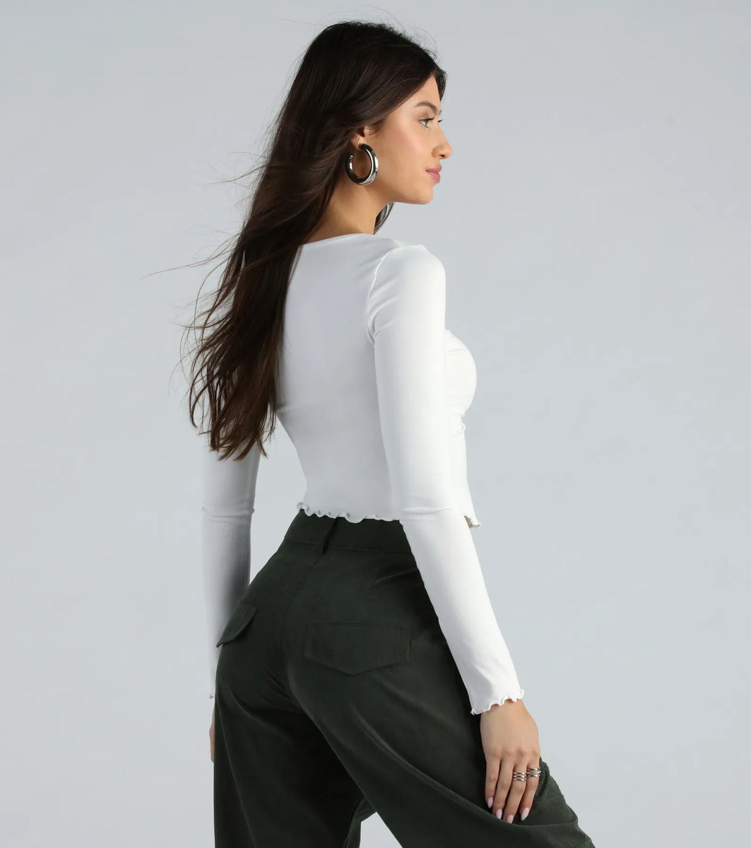Extra Sass Long Sleeve Slit Crop Top & Windsor