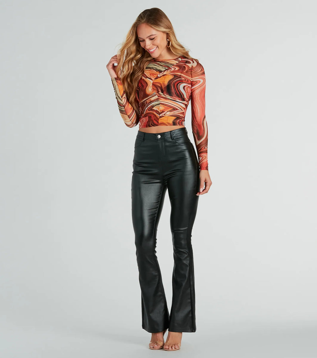 Chic Attraction Marble Swirl Sheer Mesh Crop Top & Windsor