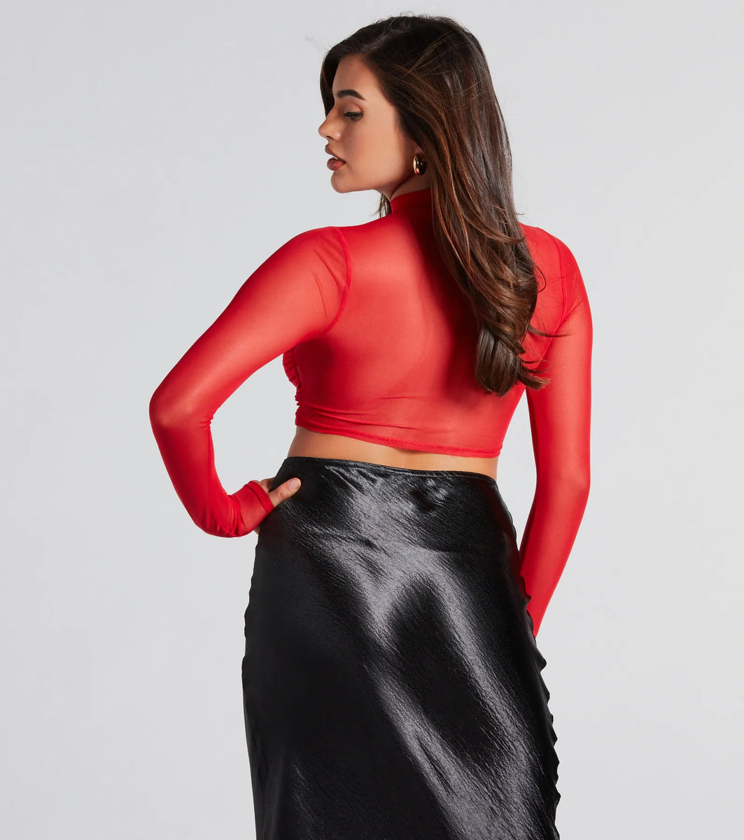 Sultry And Sheer Mesh Long Sleeve Crop Top & Windsor