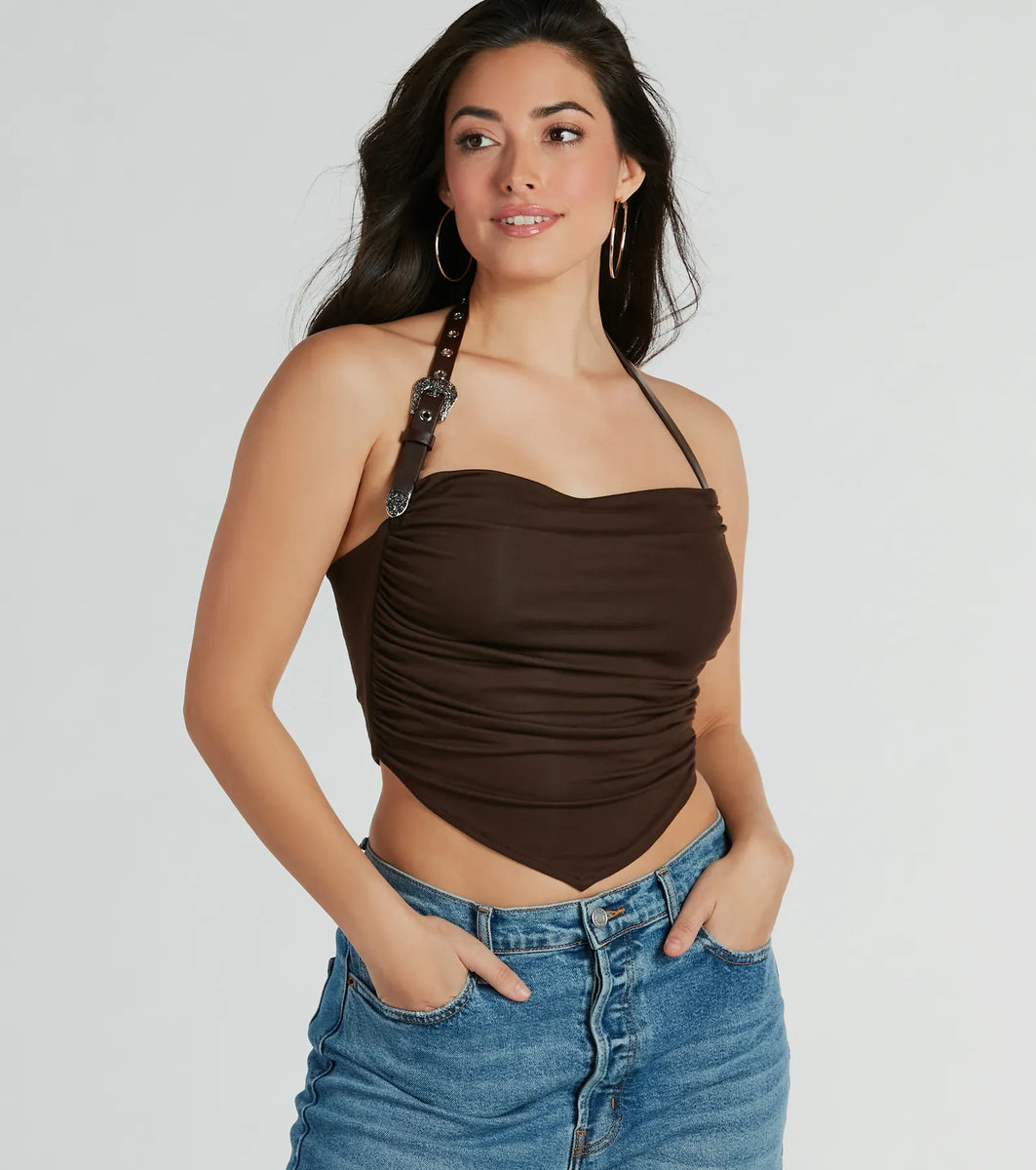 Country Feels Belted Halter Crop Top & Windsor