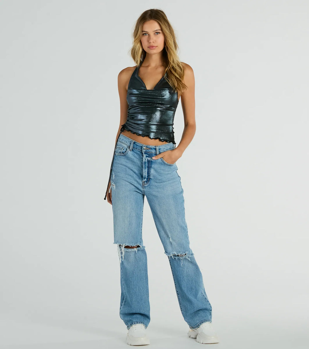 Trendy Energy Metallic Knit Halter Top & Windsor