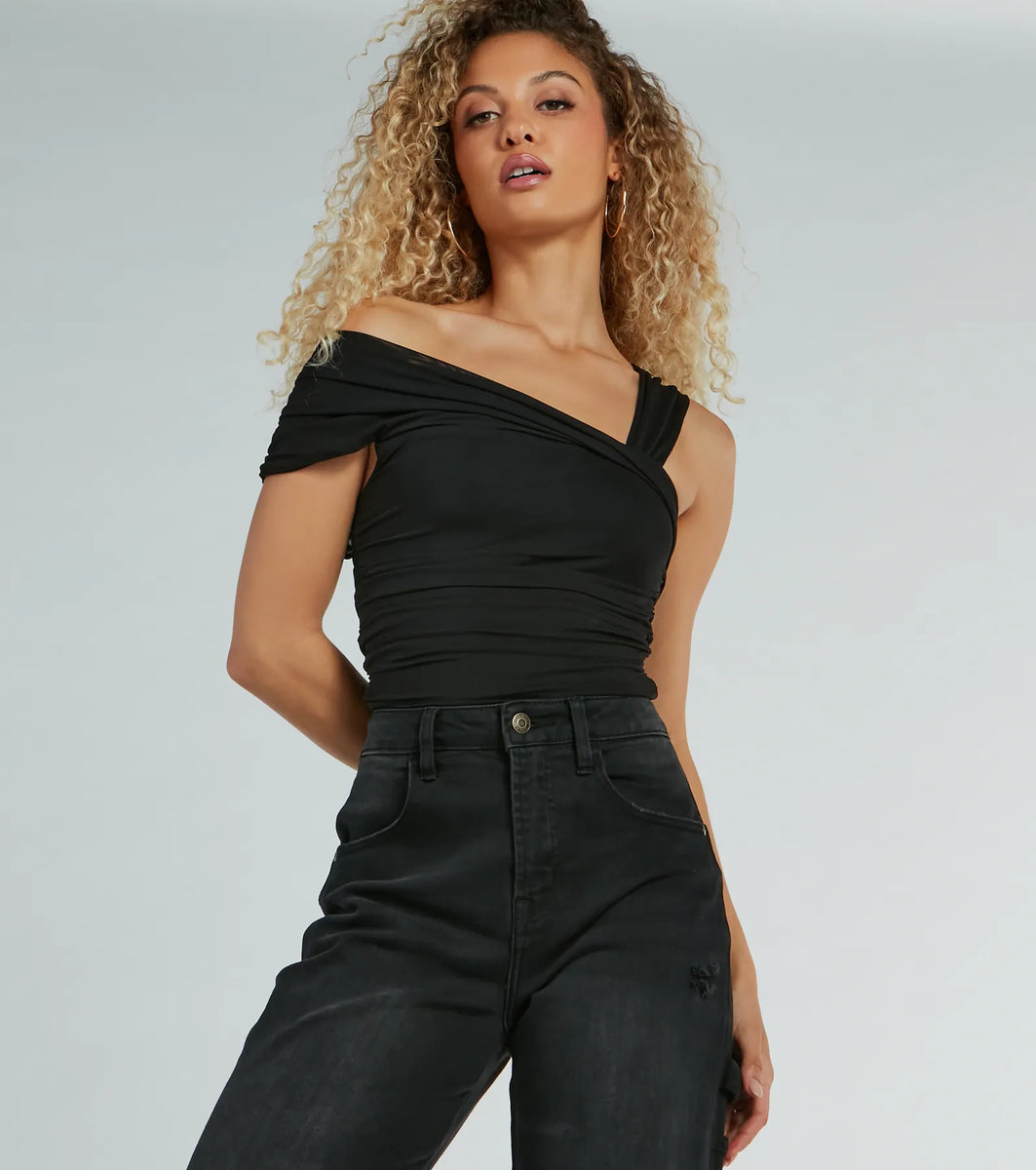 Cool Girl Status Off-The-Shoulder Mesh Bodysuit & Windsor