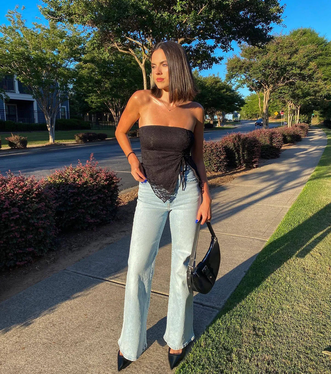 Sheer Charm Strapless Lace Crop Top & Windsor