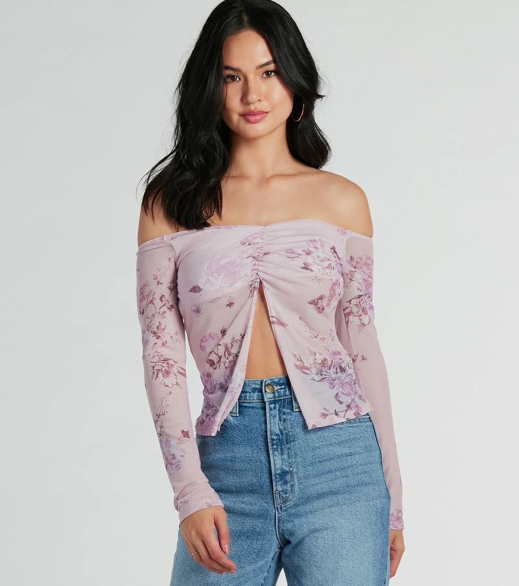 Floral Daydream Off-The-Shoulder Mesh Top & Windsor