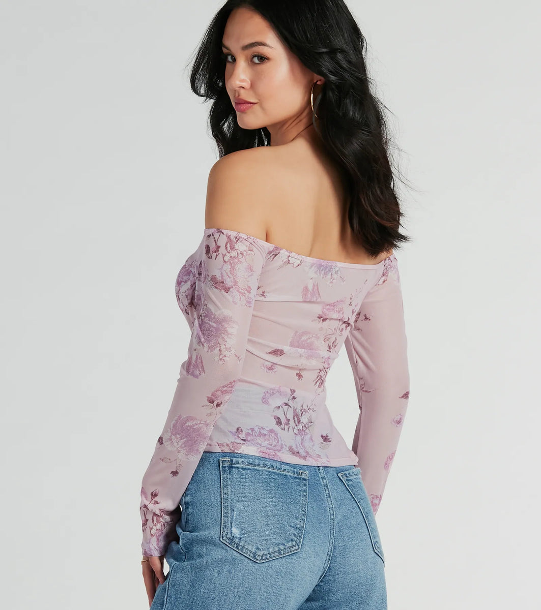 Floral Daydream Off-The-Shoulder Mesh Top & Windsor
