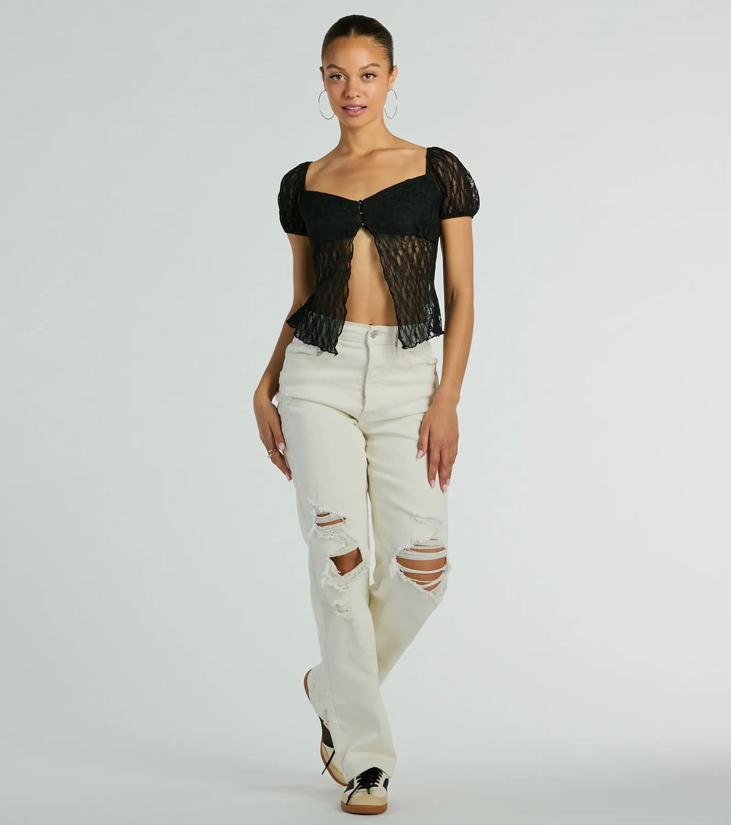 Charm Me Puff Sleeve Lace Crop Top & Windsor