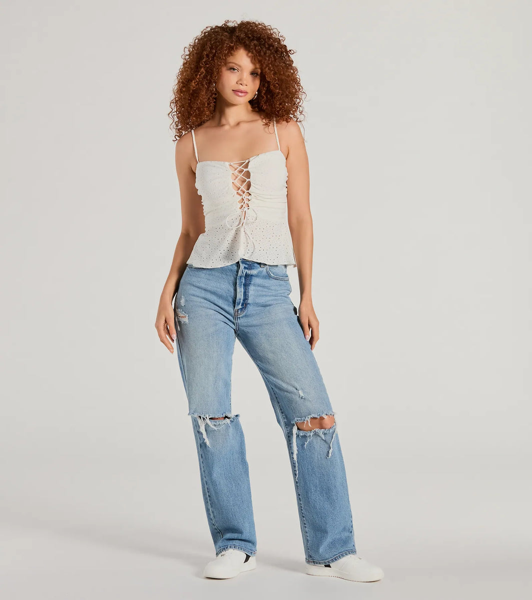 Laced Up Icon Sleeveless Peplum Eyelet Crop Top & Windsor