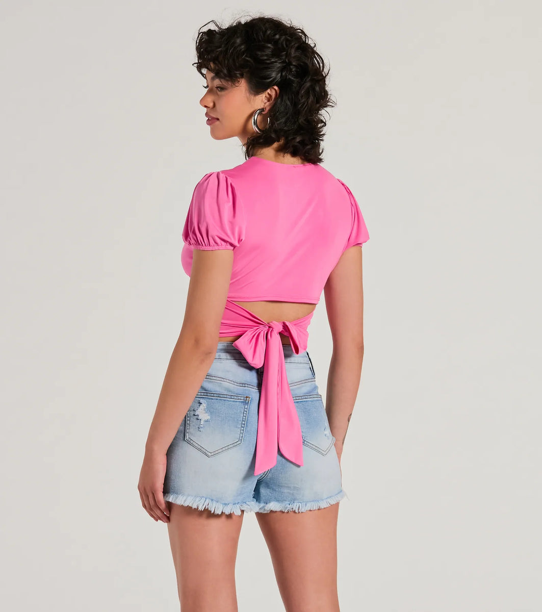 Simply Adorable Puff Sleeve Cutout Crop Top & Windsor