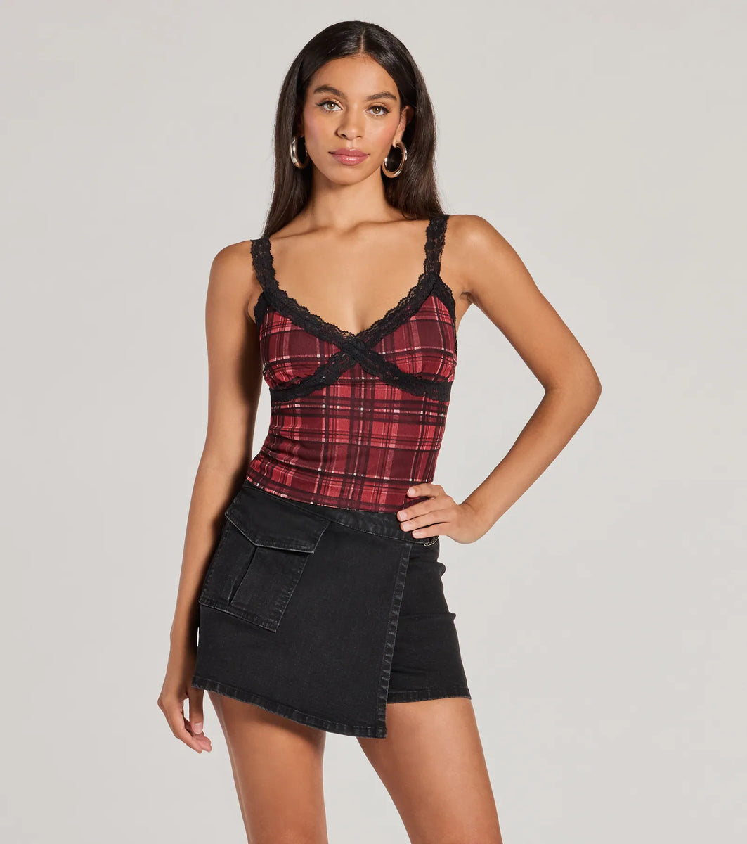 Check Me Out Lace Trim Plaid Crop Top & Windsor
