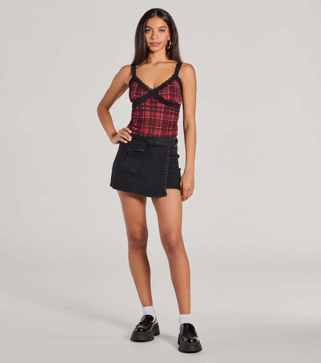 Check Me Out Lace Trim Plaid Crop Top & Windsor