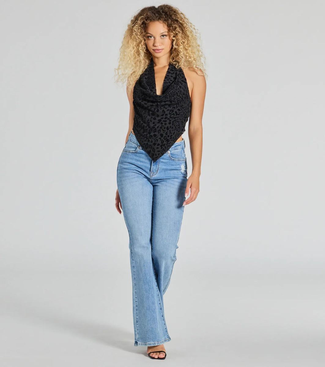 Alluring Flocked Leopard Print Halter Top & Windsor