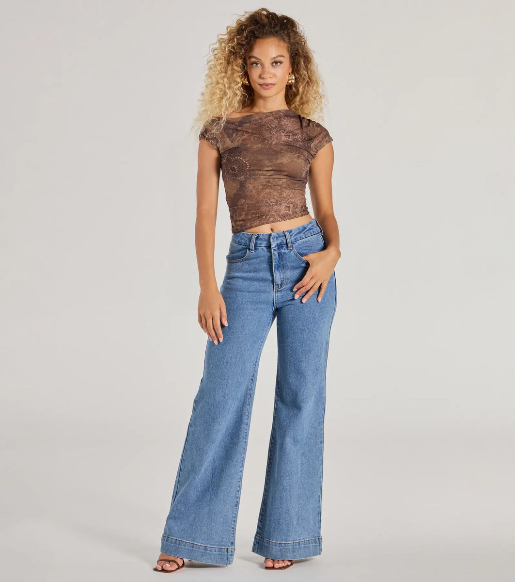 Trendy One-Shoulder Boho Print Crop Top & Windsor