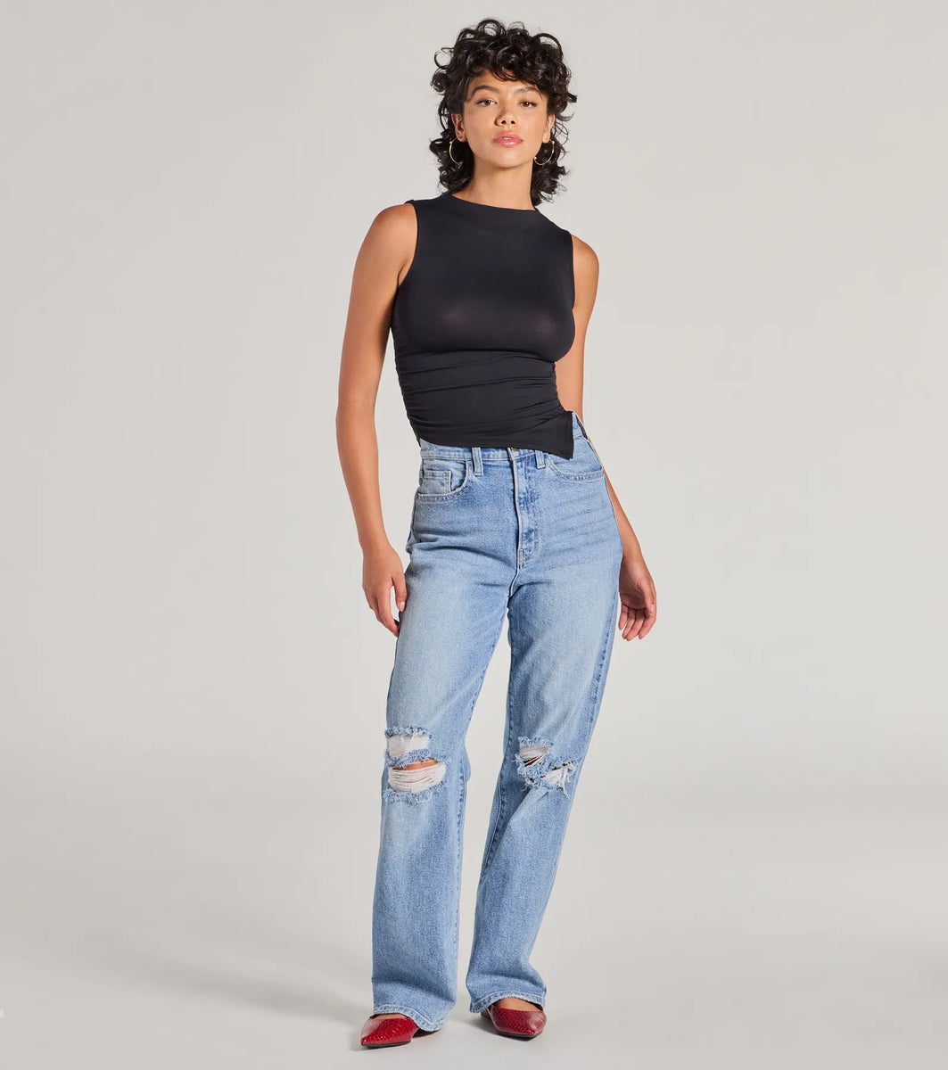 Stylish Basic Sleeveless Mock Neck Crop Top & Windsor