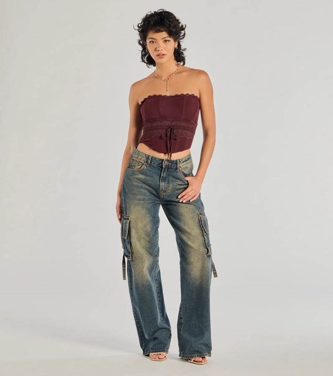 Chic Attitude Lace Trim Mesh Corset Top & Windsor