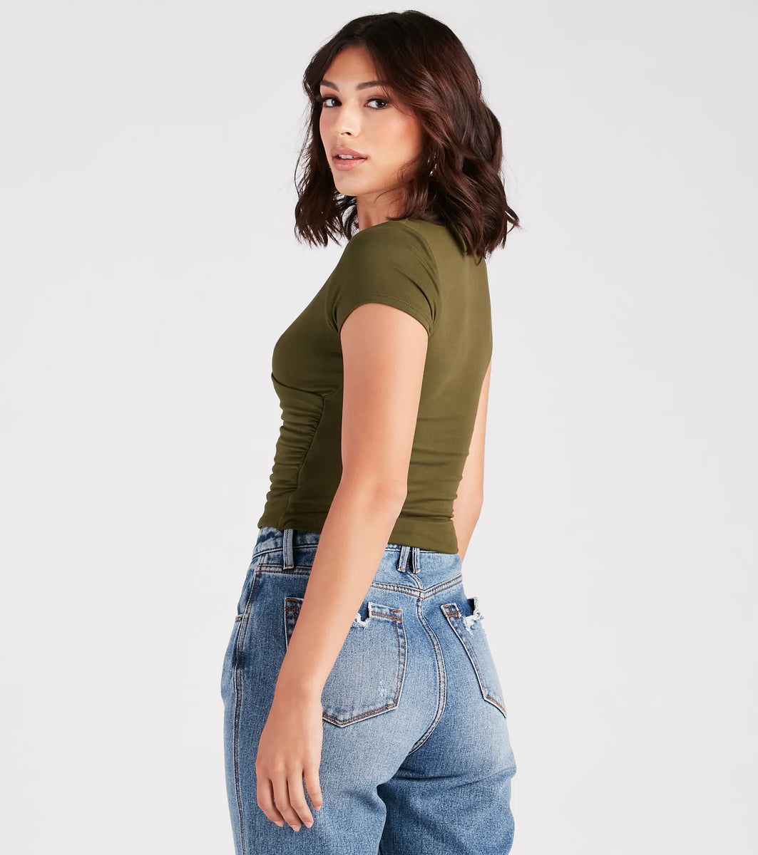 New Level Short Sleeve Wrap-Front Top & Windsor