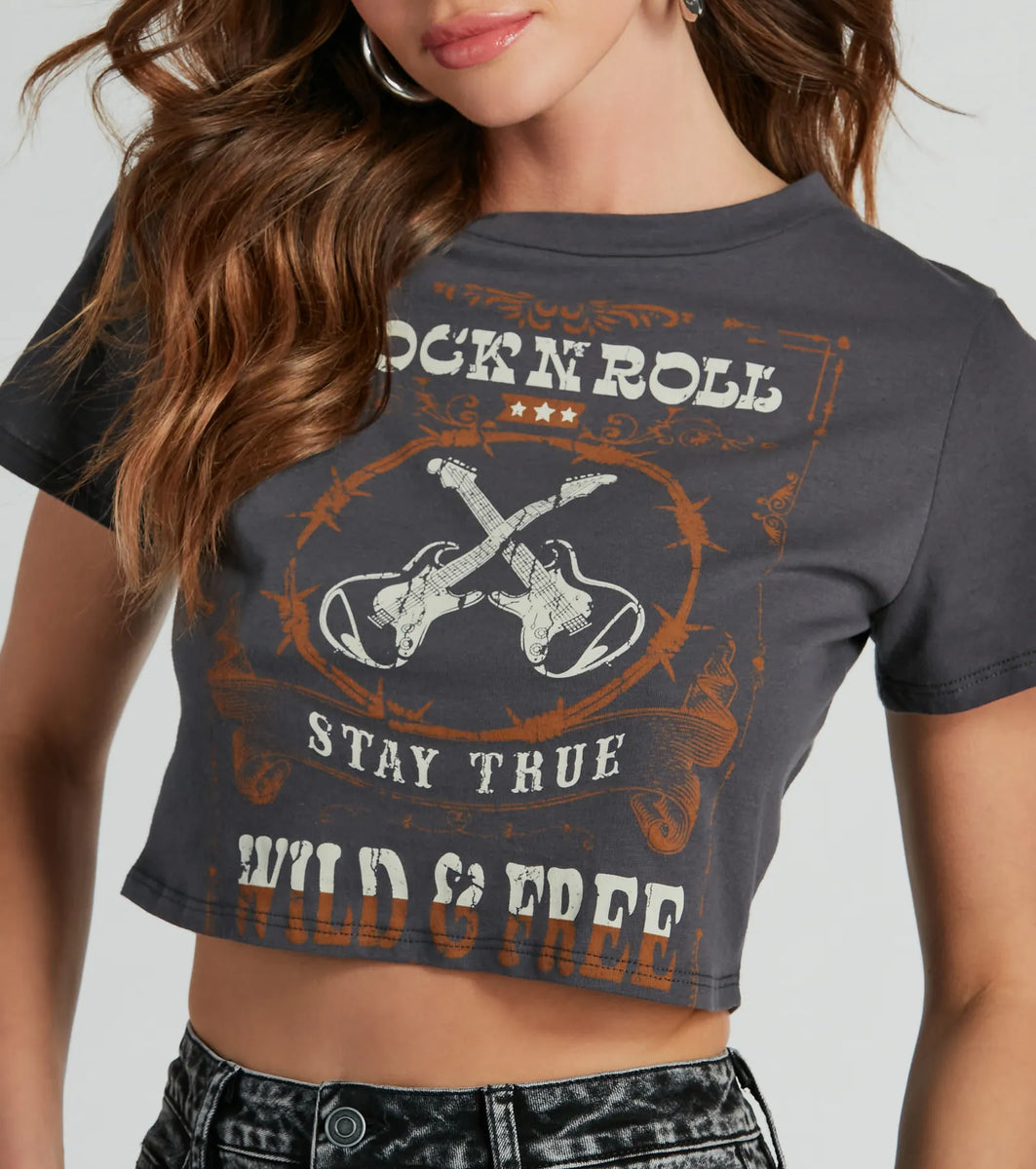 Stay True To Rock N Roll Graphic Crop Tee & Windsor