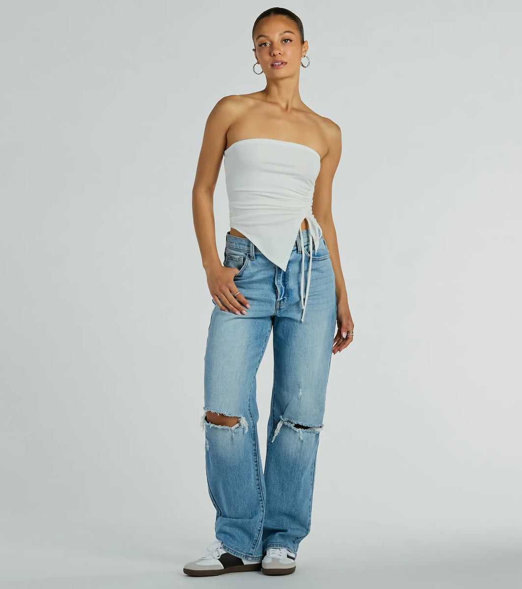 Easy Attention Strapless Slit Crop Top & Windsor