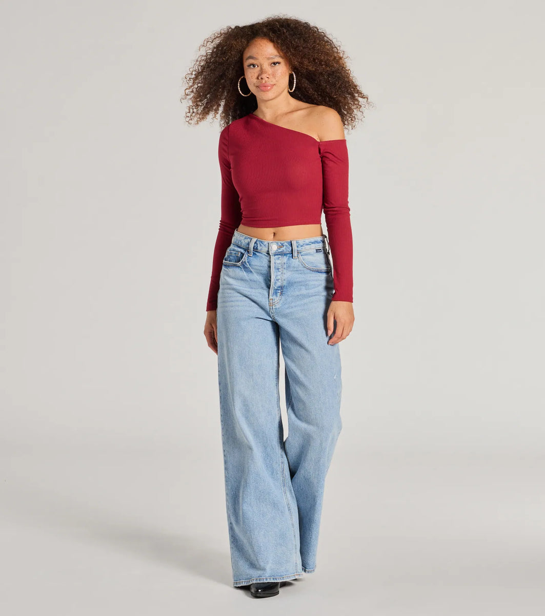 Effortlessly Chic One-Shoulder Ribbed Crop Top & Windsor