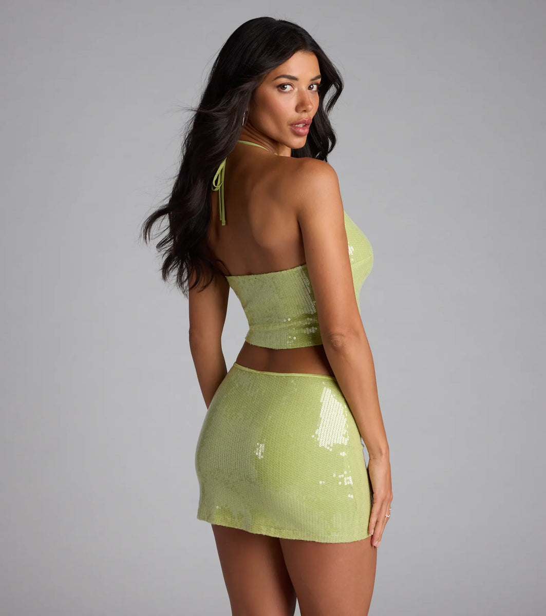 Major Stunner Sequin Halter Crop Top & Windsor
