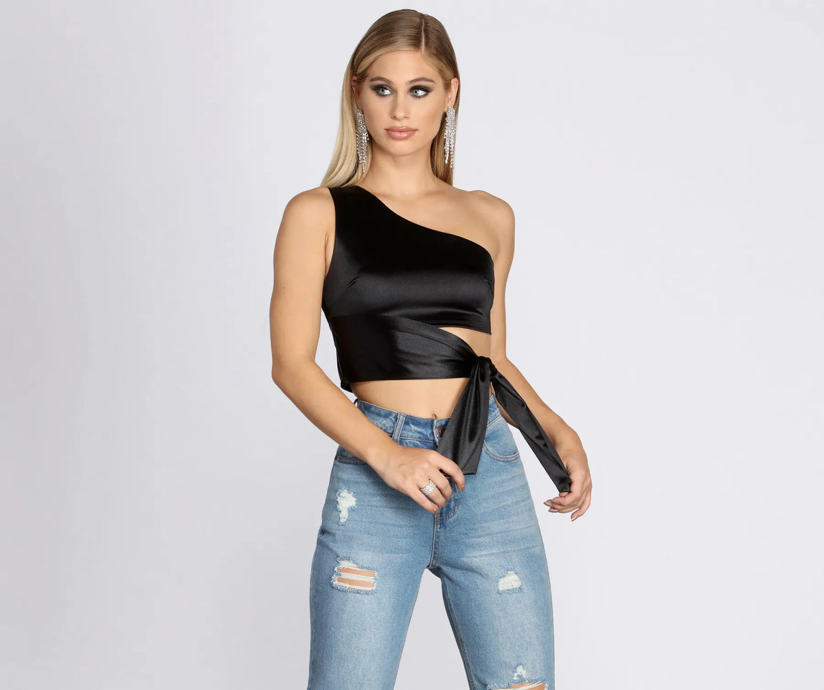One Shoulder Satin Crop Top & Windsor