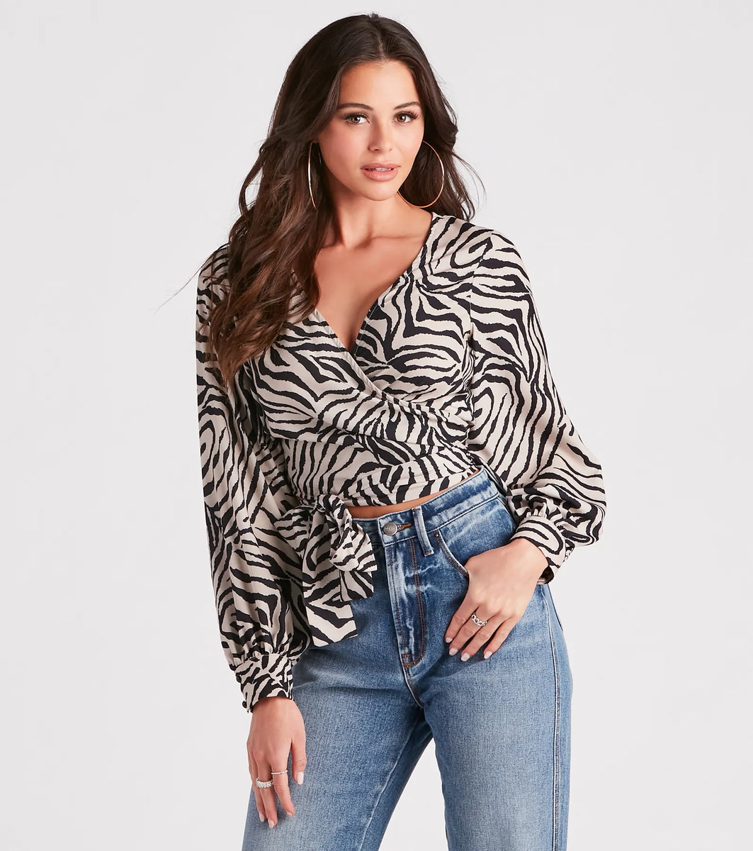 Go-Getter Gal Zebra Print Wrap Tie Top & Windsor