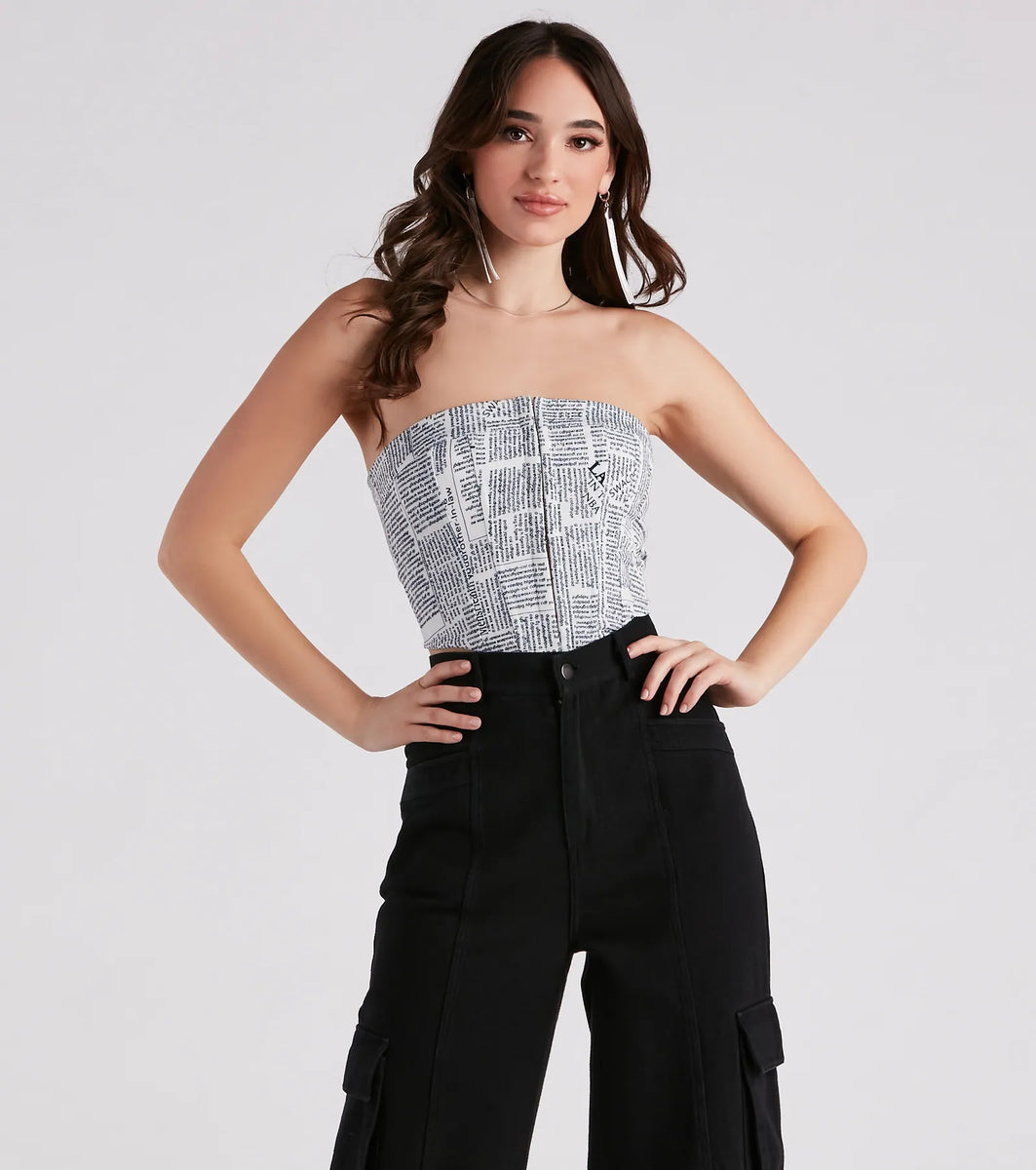 In Other News Lace-Up Newspaper Corset Top & Windsor