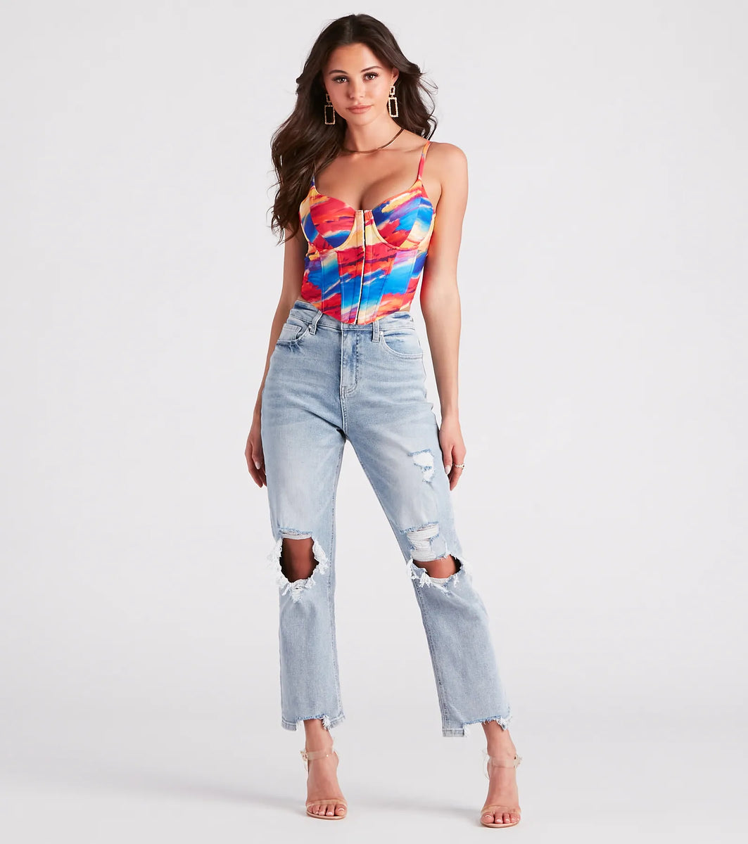 Abstract Allure Watercolor Print Corset Top & Windsor
