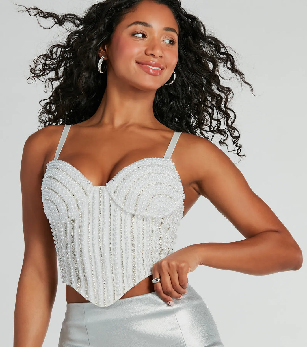 Feeling Bold Faux Pearl Rhinestone Bustier & Windsor