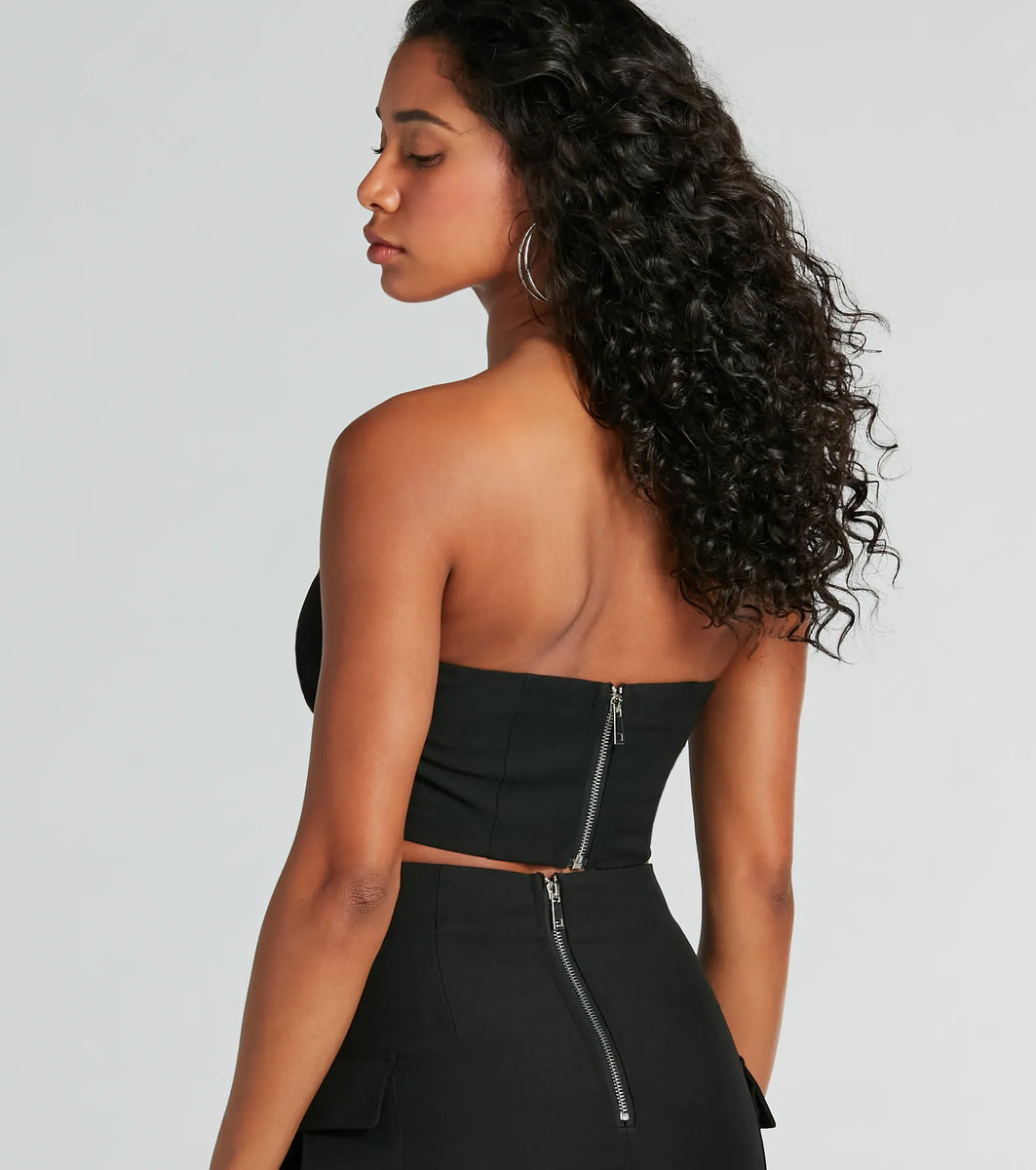 Major Baddie Strapless Cutout Woven Crop Top & Windsor