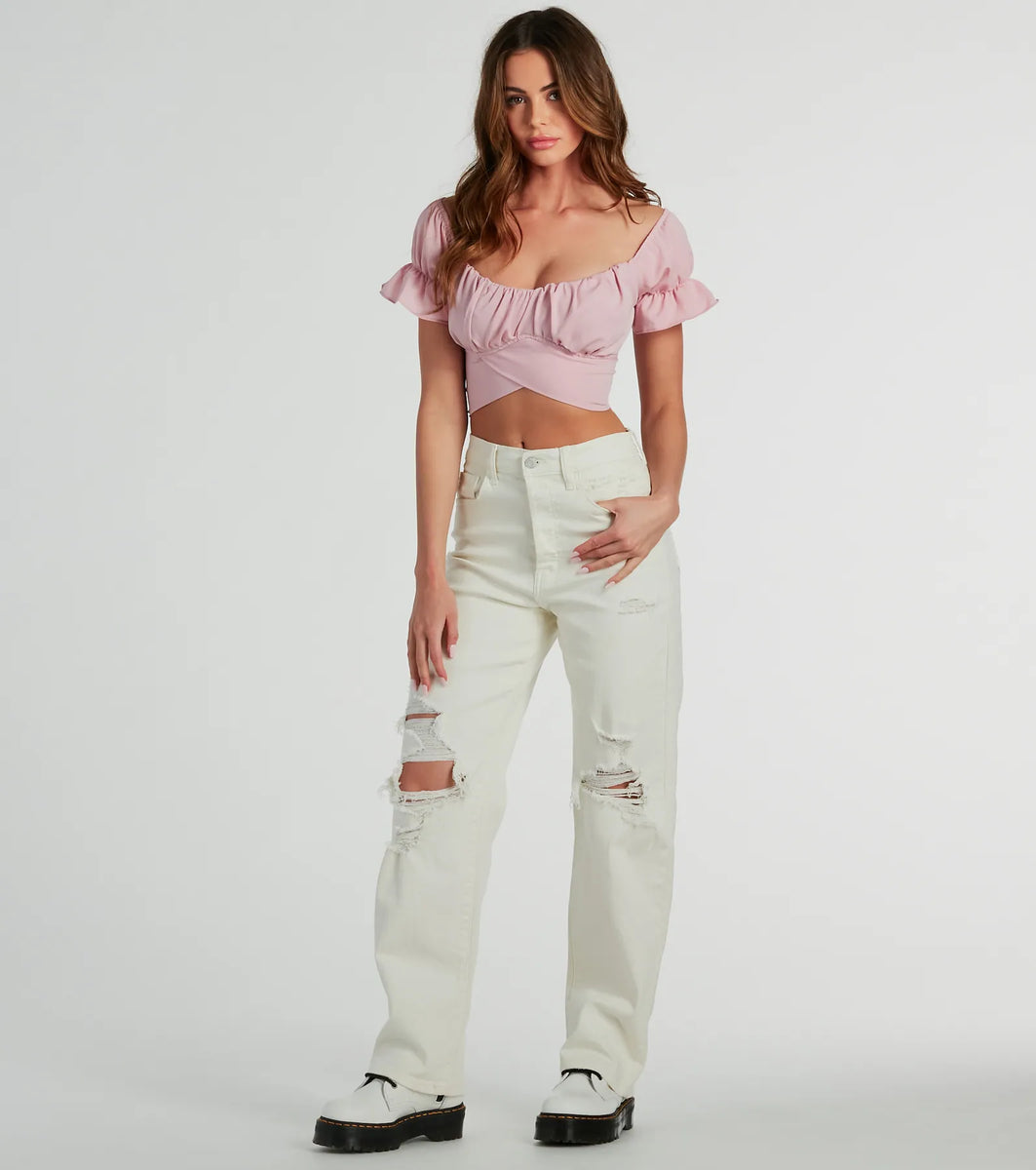Distinct Cutie Tie-Back Chiffon Crop Top & Windsor