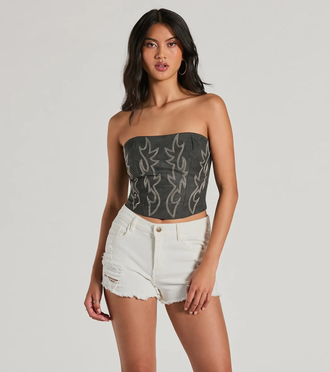 Western Babe Strapless Lace-Up Cowboy Corset Top & Windsor