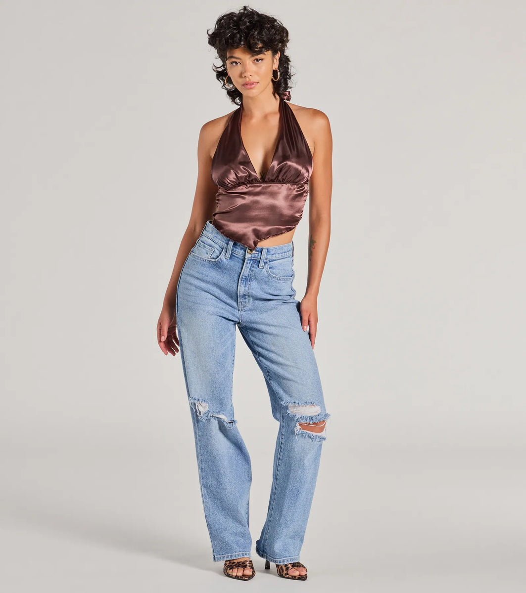 Silky Sleek Satin Halter Crop Top & Windsor