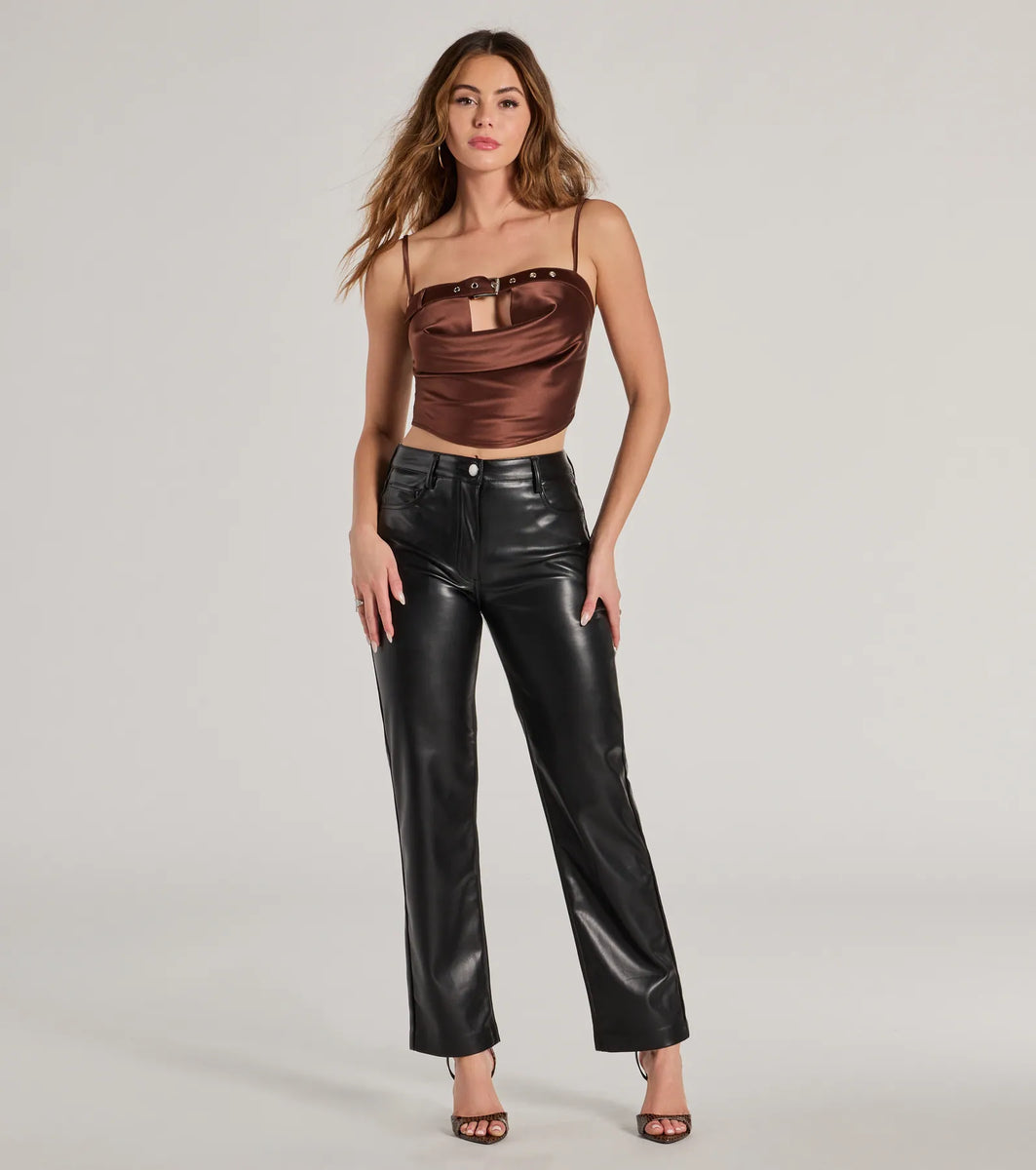 Trend Factor Buckle Trim Satin Crop Top & Windsor