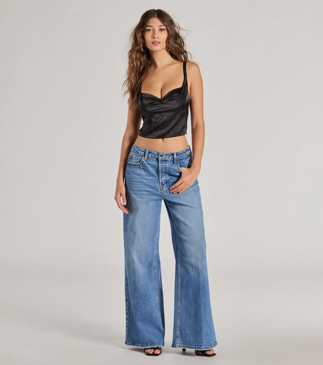 Glam Vibes Satin Sleeveless Crop Top & Windsor