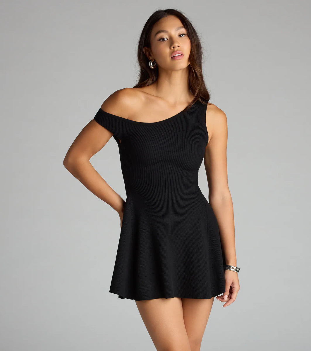 Twirl Season One-Shoulder Skater Mini Dress & Windsor