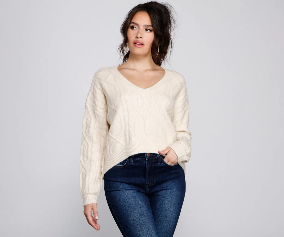 Cute And Cozy Cable Knit Cropped Sweater & Windsor