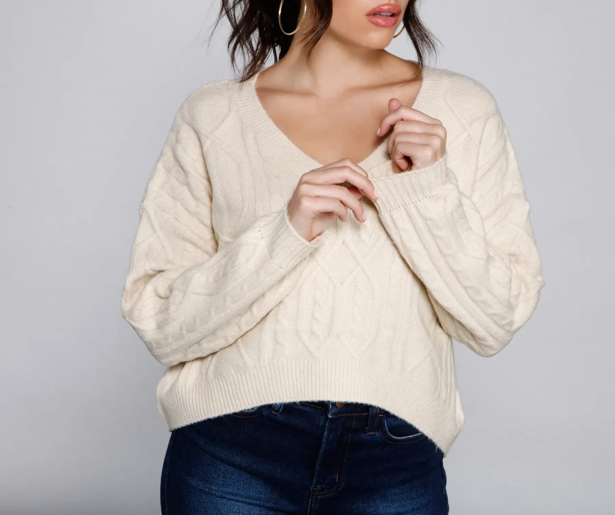 Cute And Cozy Cable Knit Cropped Sweater & Windsor